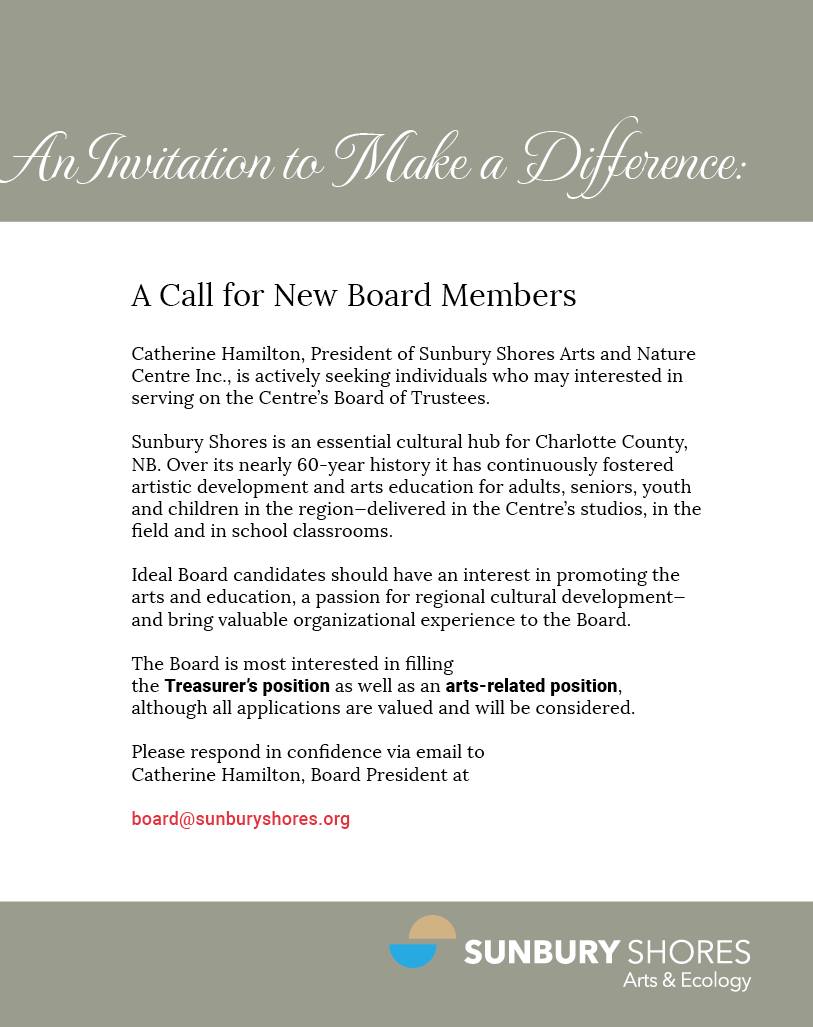 Sunbury Shores Call for Board Members 📣 - ArtsLink NB